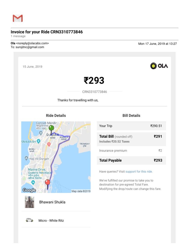 Ola Bill Example | PDF | Invoice | Services (Economics)