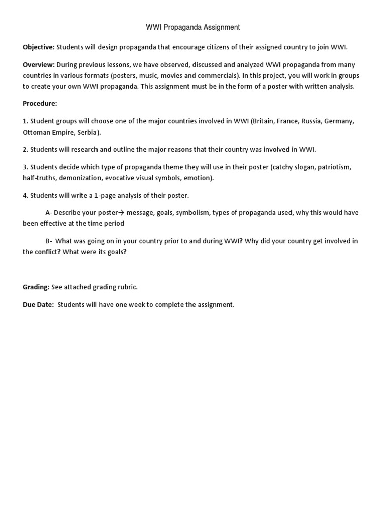 Wwi Propaganda Assignment | PDF | Propaganda | World War I