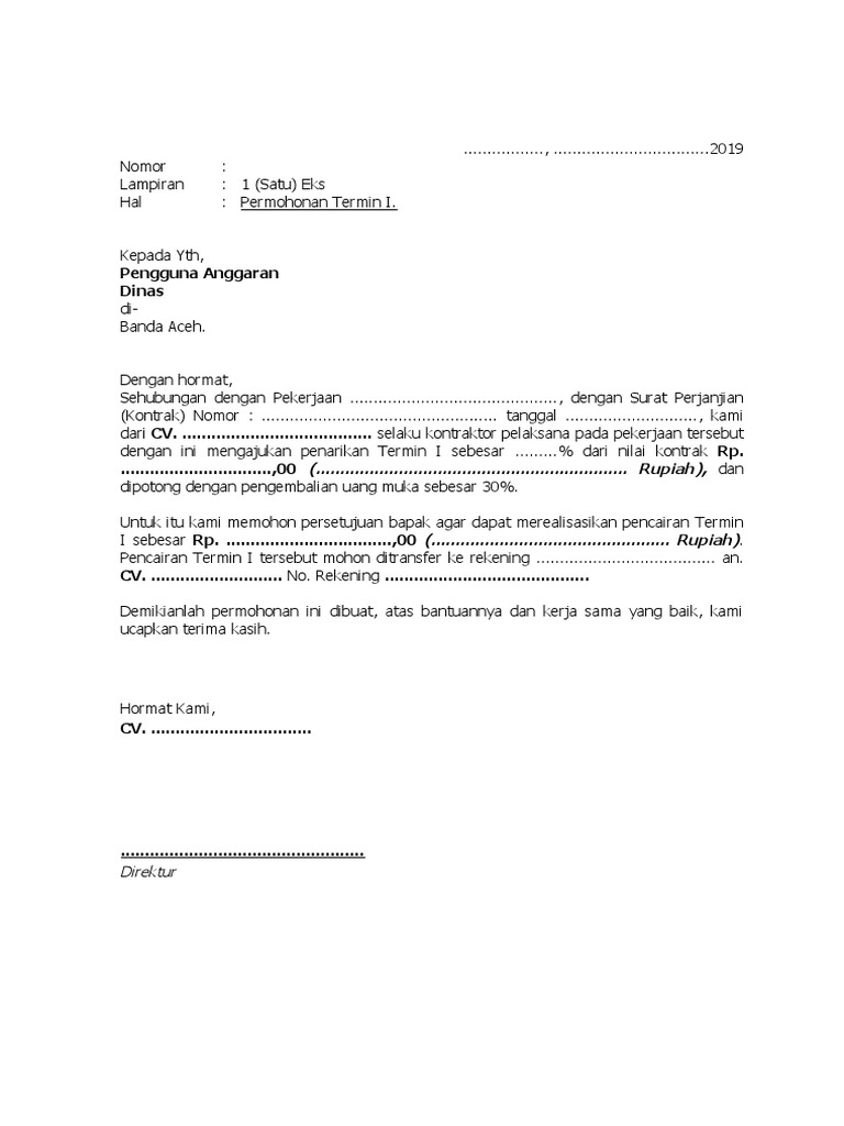 Contoh Surat Permohonan Termin | PDF