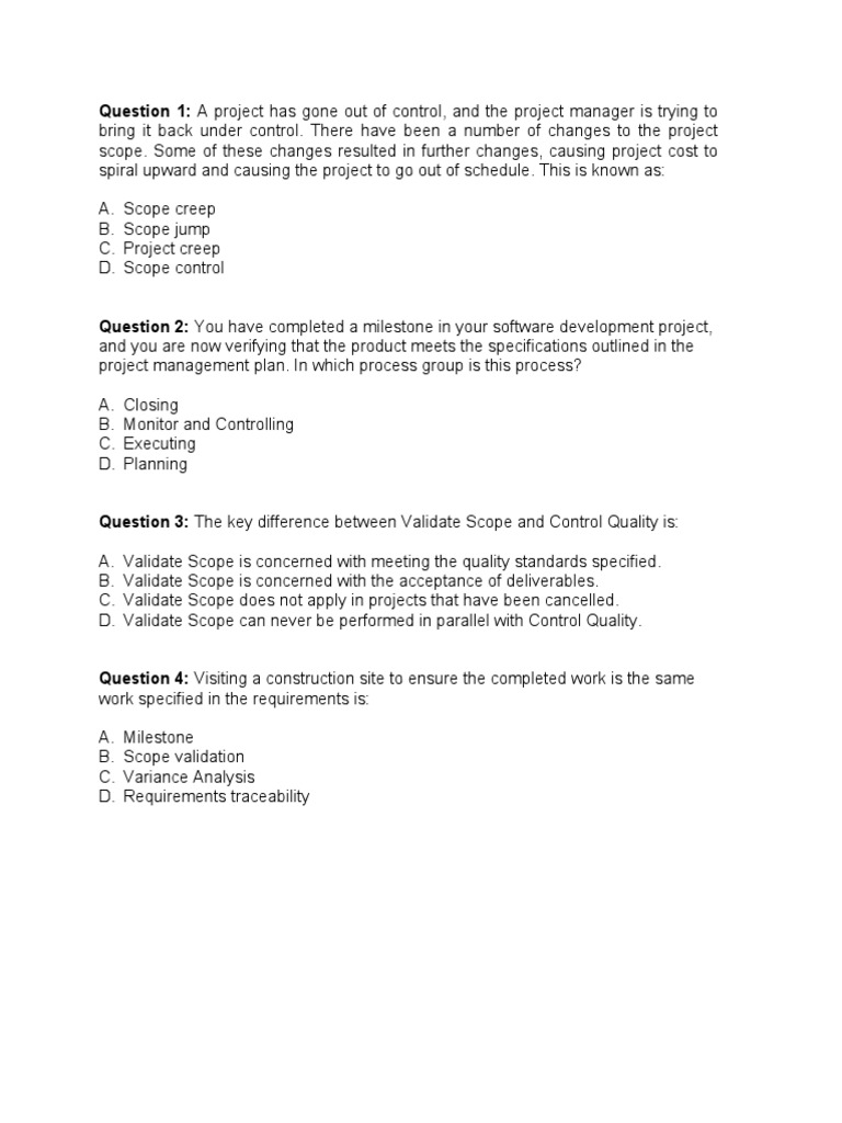Day 15 - Scope Schedule Cost Questions | PDF | Project Management ...