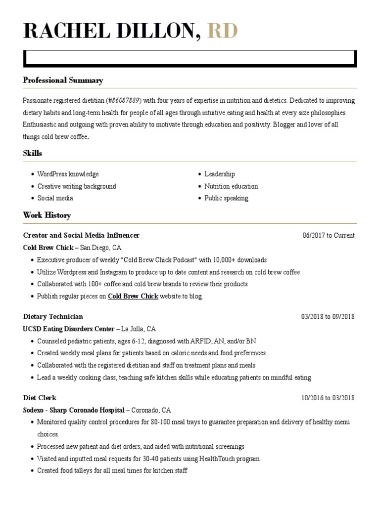 Work Resume June 2019 | PDF | Dietitian | Health Care