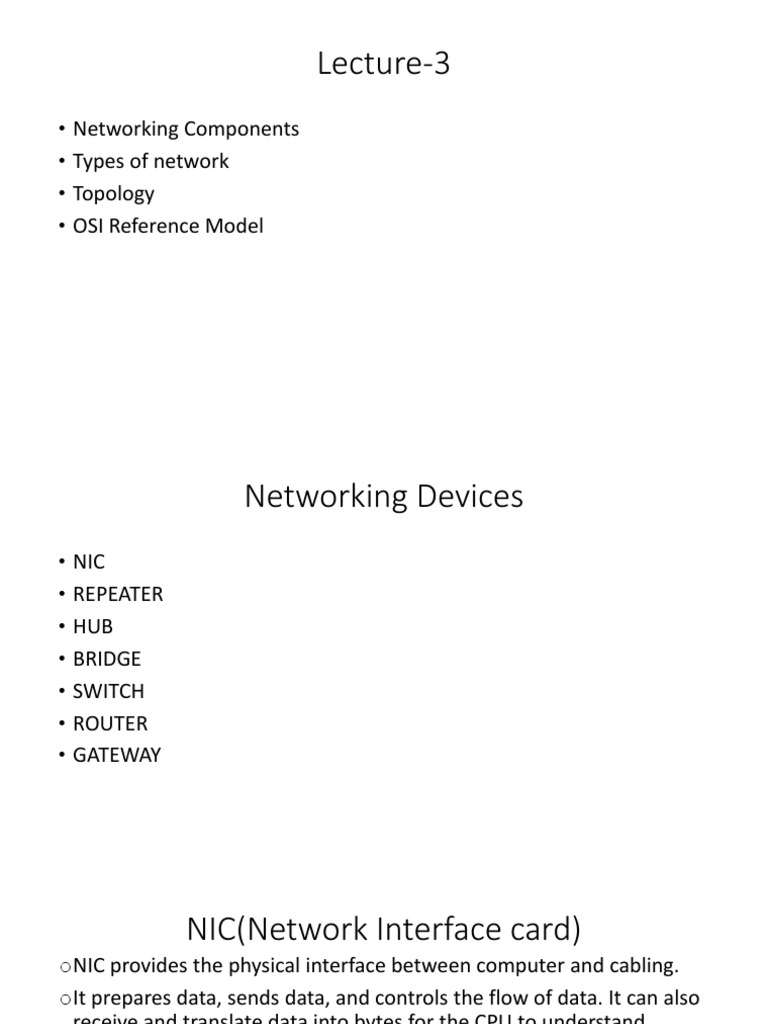 Lecture-3: - Networking Components - Types of Network - Topology - OSI ...