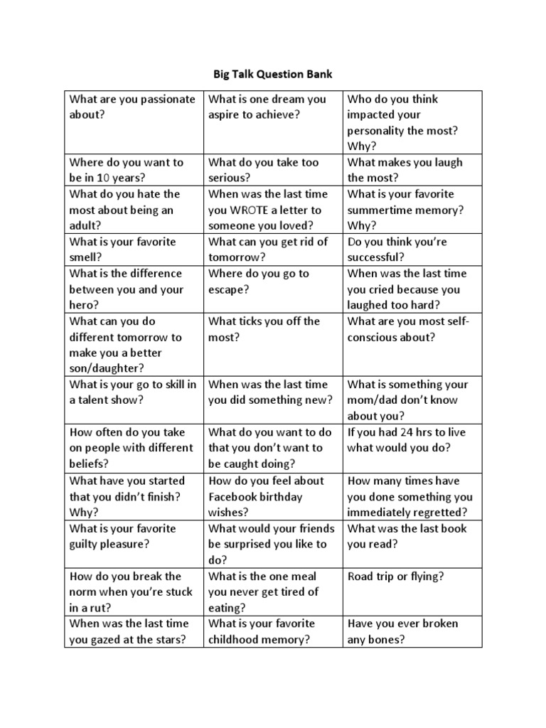 Big Talk Question Bank | PDF