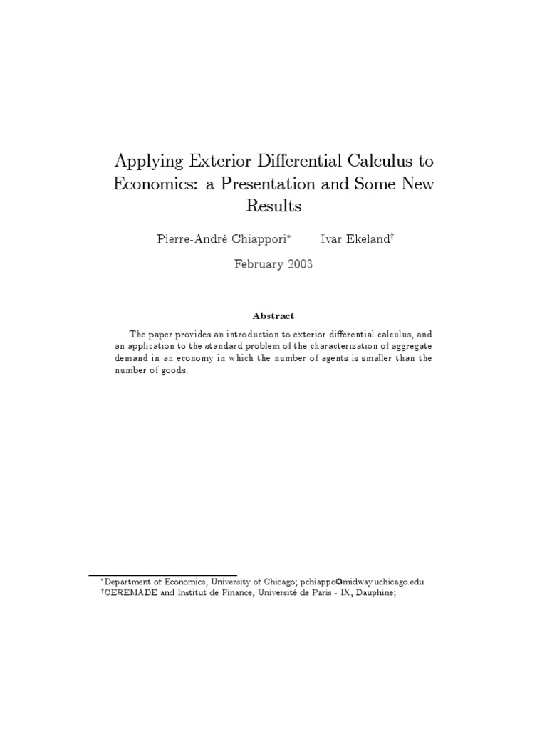 Applying Exterior Differential Calculus To Economics: A Presentation ...