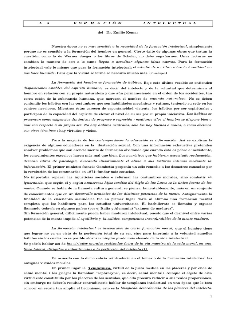 La Formación Intelectual de Emilio Komar | PDF | René Descartes | Amor