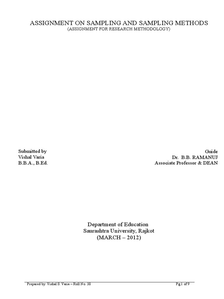 Assignment On Sampling and Sampling Methods: (Assignment For Research ...