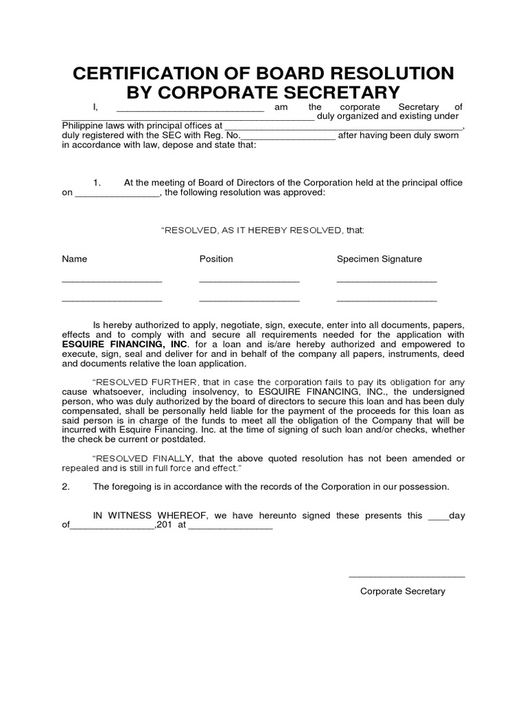 Efi Board Resolution | PDF | Loans | Board Of Directors