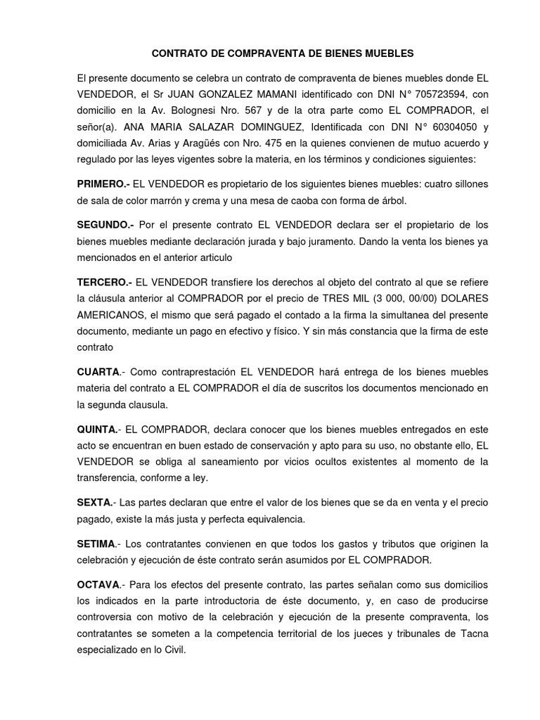 Contrato de Compraventa de Bienes Muebles | PDF | Derecho privado | Derecho civil (sistema legal)