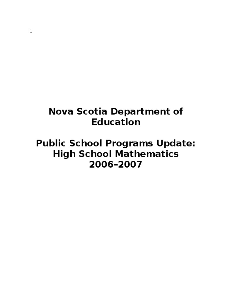 Nova Scotia Department of Education Public School Programs Update: High ...
