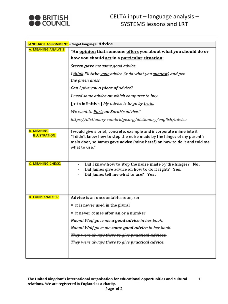 CELTA Input - Language Analysis - SYSTEMS Lessons and LRT | PDF | Linguistic Morphology ...