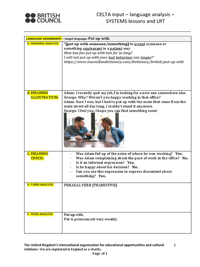 CELTA Input - Language Analysis - SYSTEMS Lessons and LRT | PDF