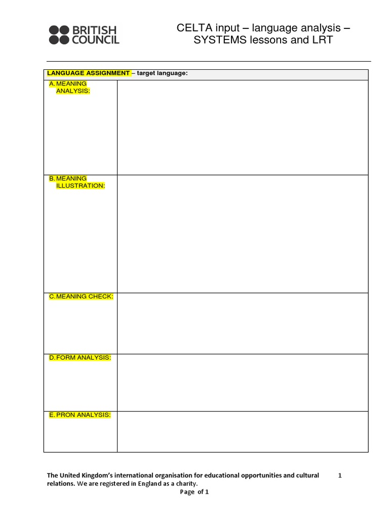 CELTA Input - Language Analysis - SYSTEMS Lessons and LRT | PDF | Travel