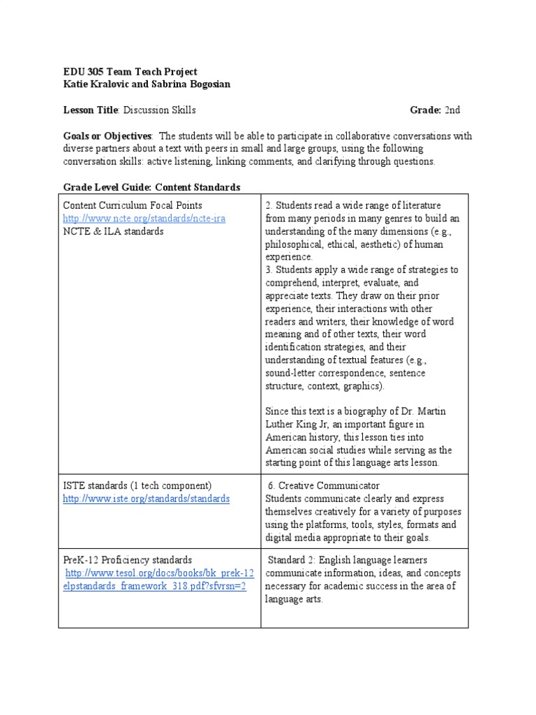 Edu 305 Team Teach Project | PDF | Curriculum | Educational Assessment