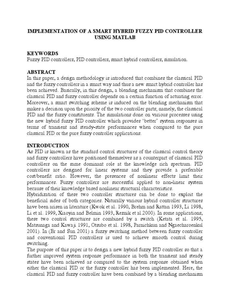 An Intelligent Hybrid Fuzzy Pid Controller Pdf Control Theory Applied Mathematics