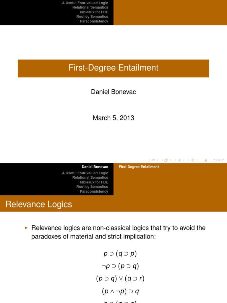 First-Degree Entailment: Daniel Bonevac | PDF | Logical Consequence | Logic