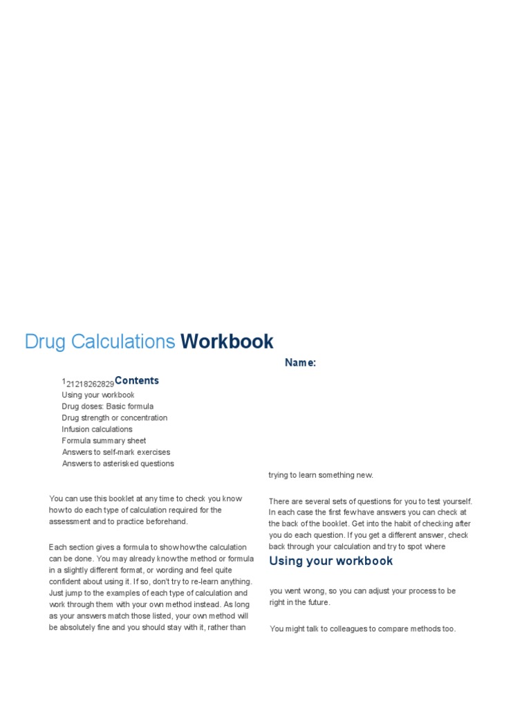 Drug Calculations Workbook | PDF | Mass Concentration (Chemistry ...