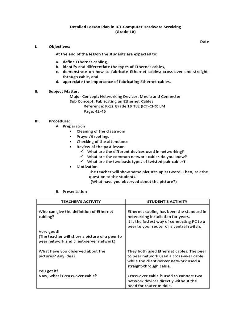 Detailed Lesson Plan in ICT-Computer Hardware Servicing (Grade 10 ...