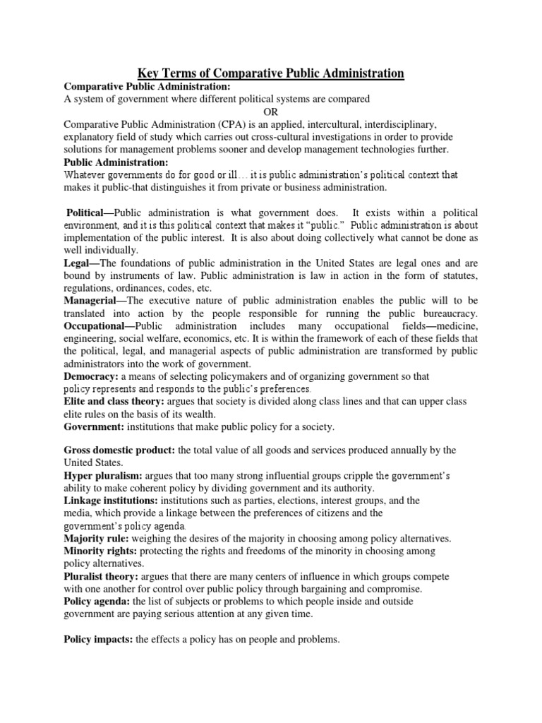 Key Terms of Comparative Public Administration | PDF | Public ...