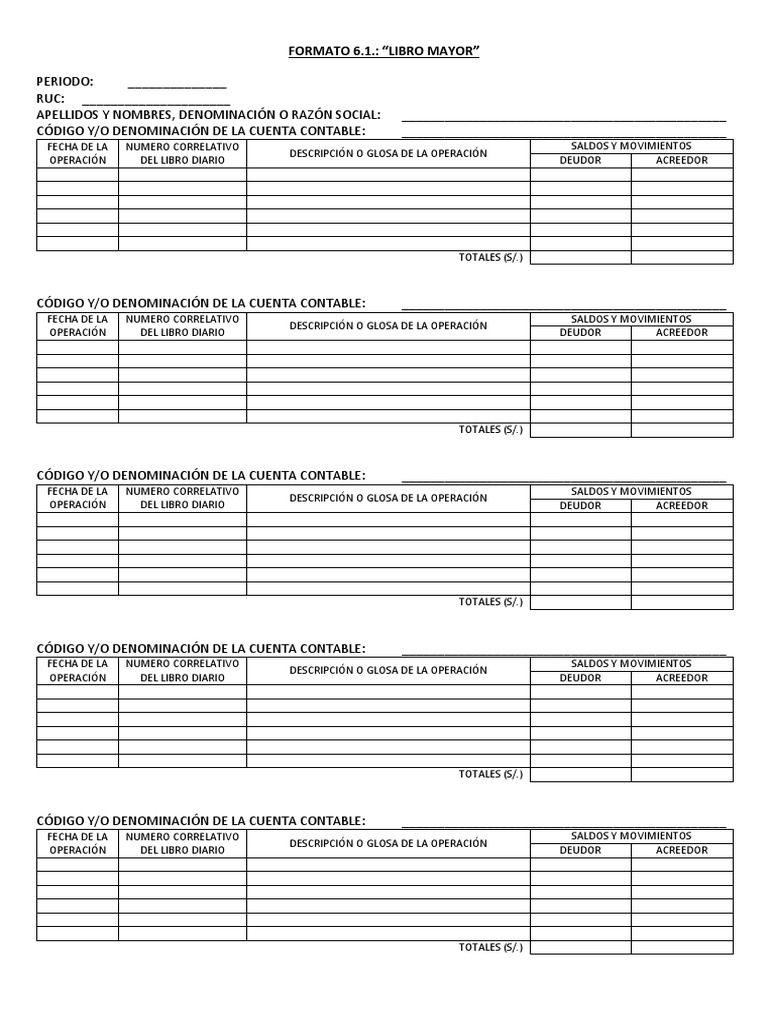 Formato 6 1 Libro Mayor | PDF | Corporaciones | Contabilidad