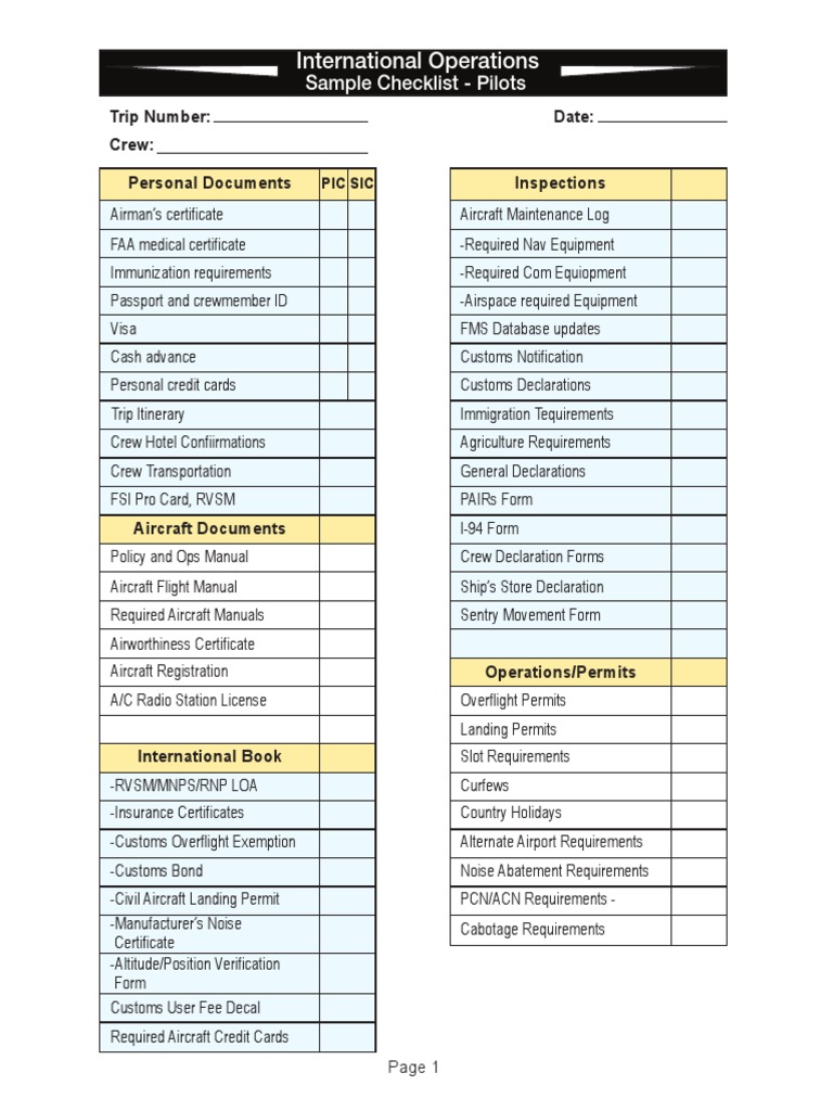 Sample Pilots Checklist | PDF | Airport | Aviation