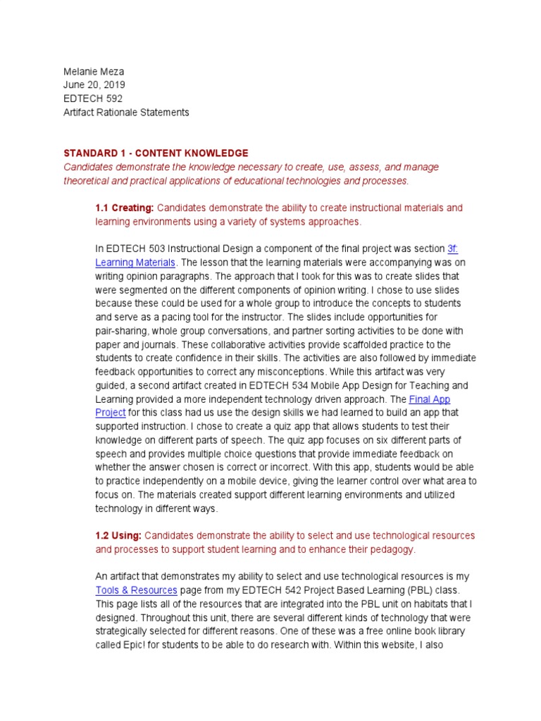 Artifact Rationale Paper | PDF | Educational Technology | Educational ...