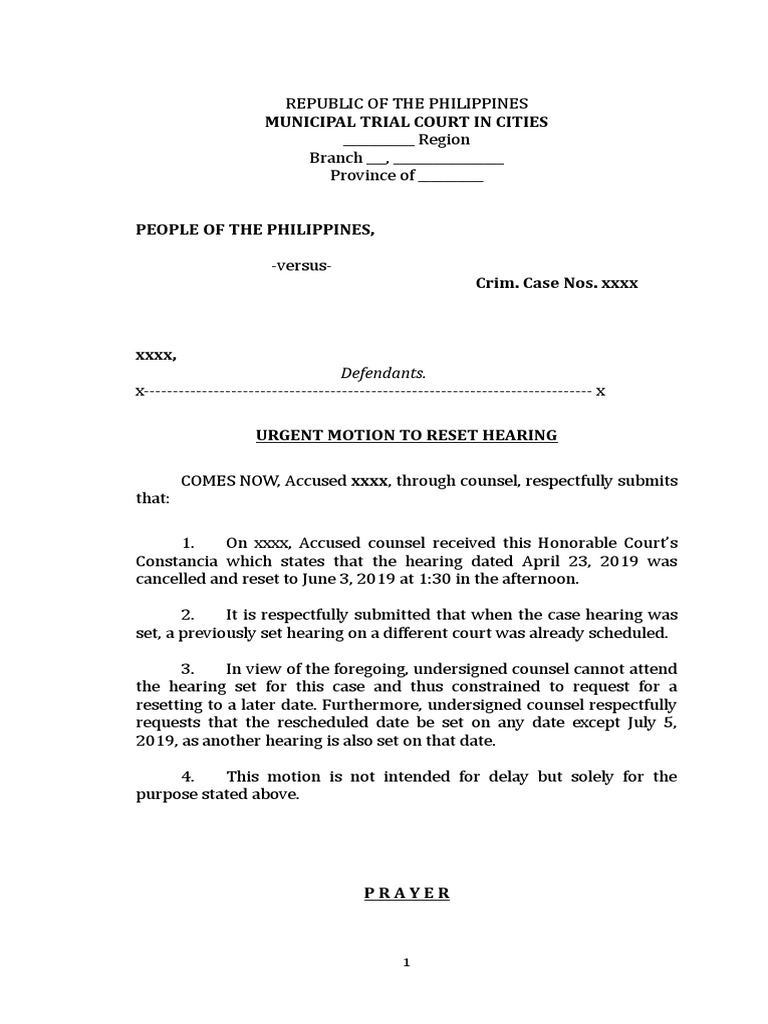 Motion To Reset Sample | PDF