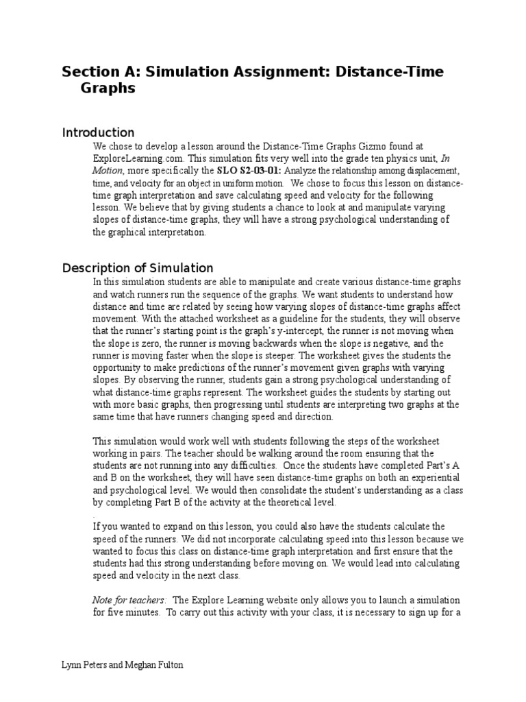 Interpreting Distance-Time Graphs: A Hands-On Simulation for Teaching ...