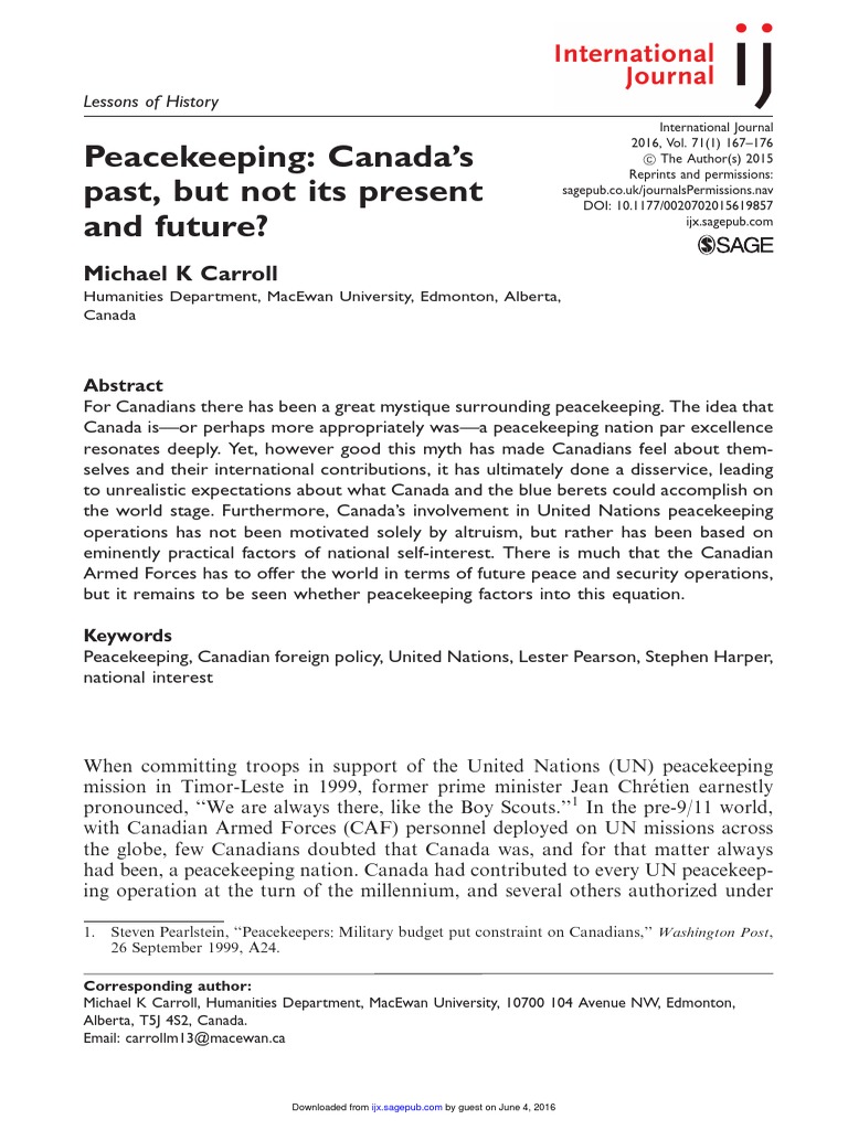 Peacekeeping: Canada's Past, But Not Its Present and Future? | PDF ...