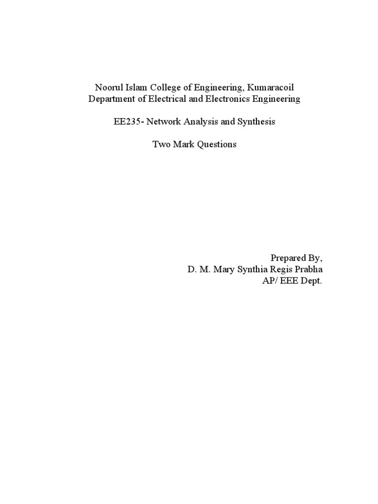 Network Analysis and Synthesis Overview | PDF | Electronic Filter ...