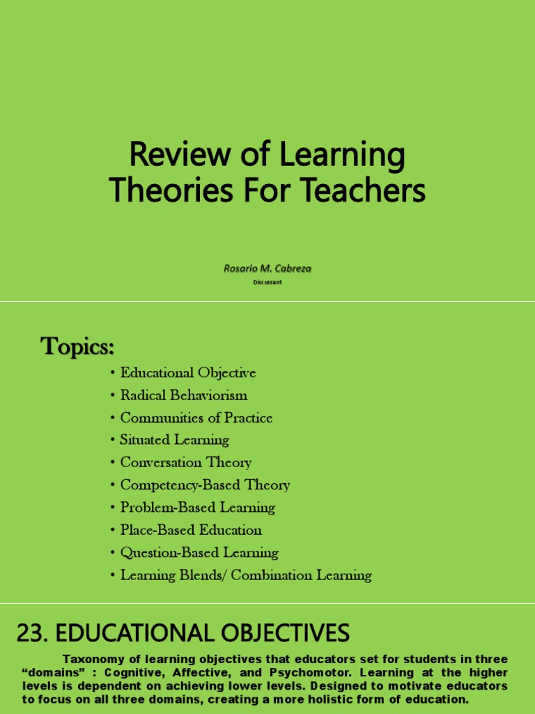 Review of Learning Theories For Teachers: Rosario M. Cabreza | Download ...