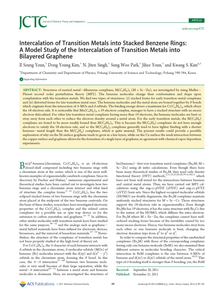 Intercalation of Transition Metals Into Stacked Benzene Rings: A Model Study of The ...