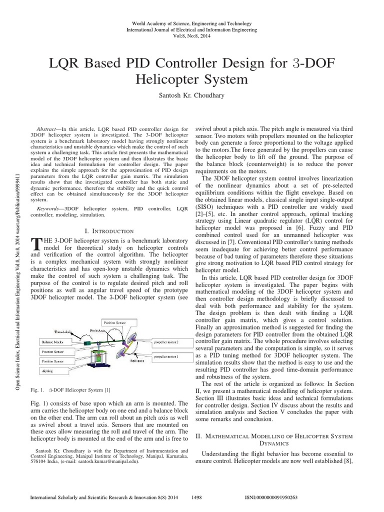 LQR Based PID Controller Design For 3 DOF Helicopter System | PDF ...