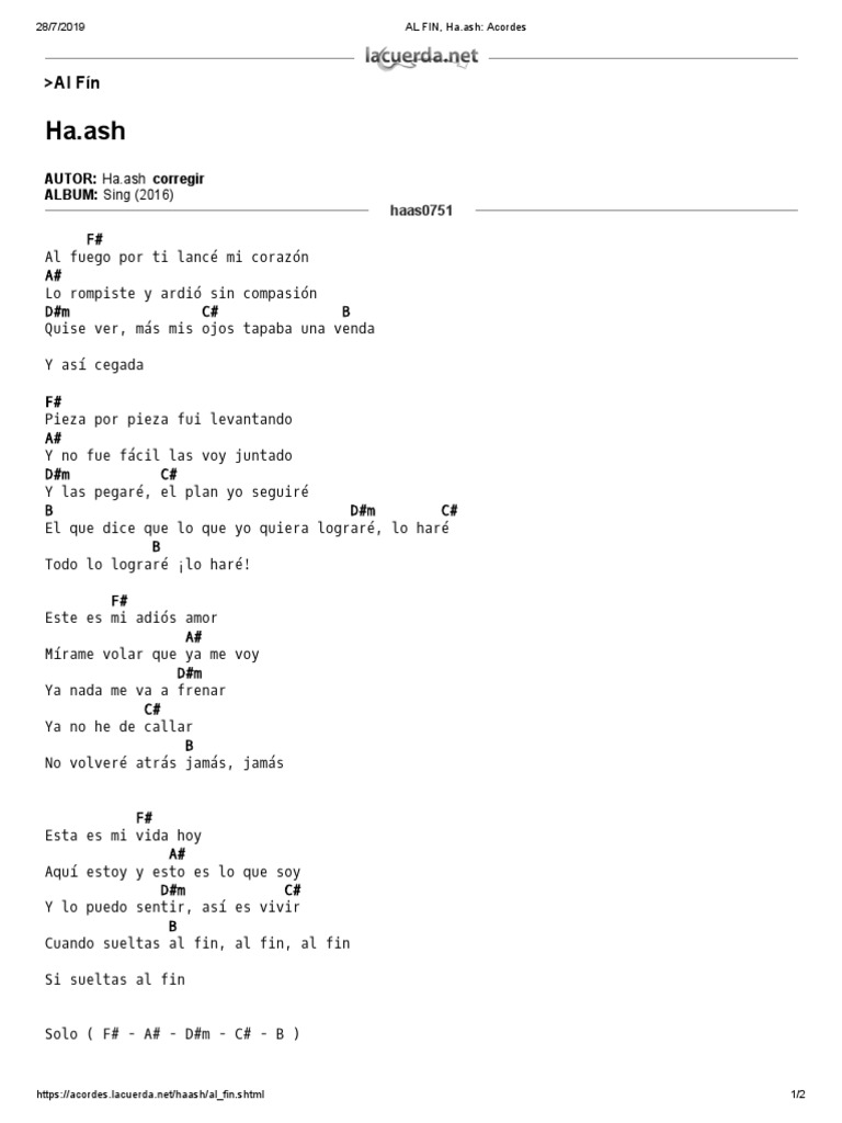 AL FIN, Ha - Ash - Acordes | PDF