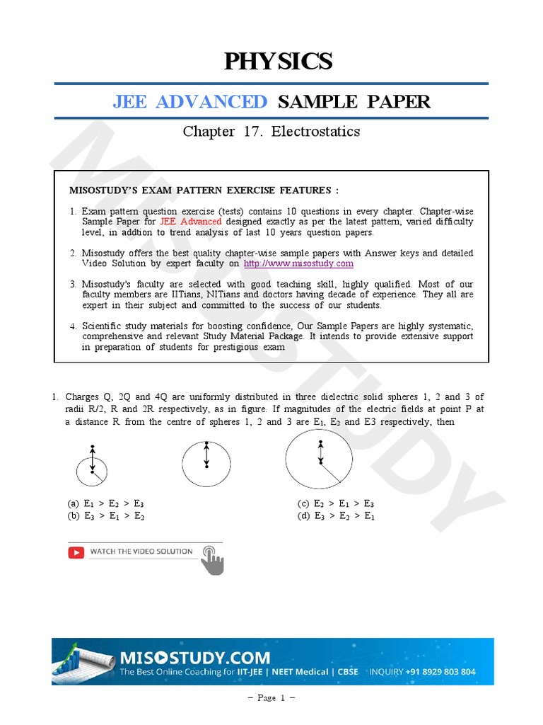 Electrostatics-I Question Paper PDF | PDF | Electric Charge | Electric ...