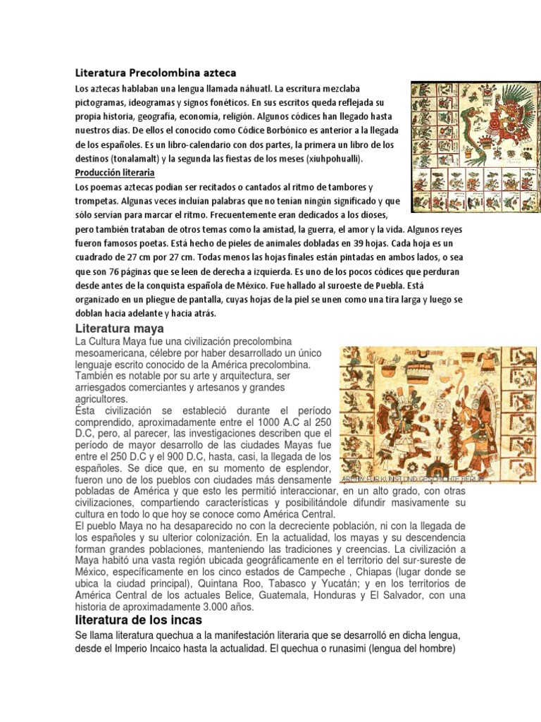 Literatura Precolombina Azteca | PDF | Civilización maya | Imperio Inca