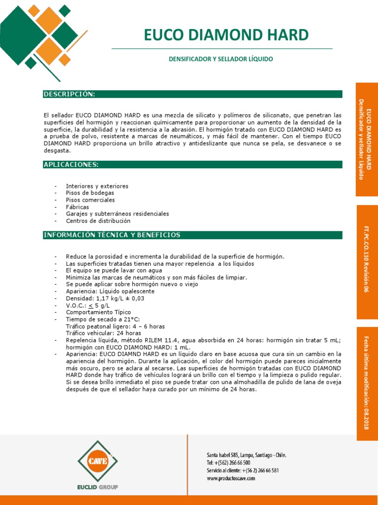 Densificador Y Sellador Euco Diamond Hard Pdf Hormigón Agua