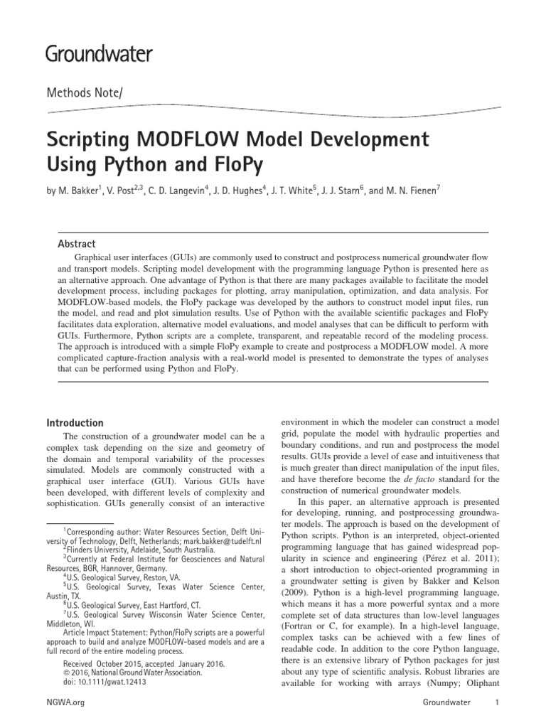 Scripting Modflow Model Development Using Python and Flopy: Methods ...