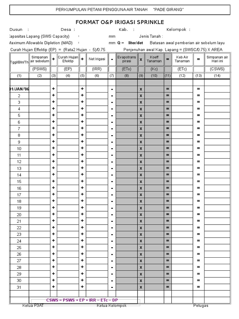 Format O&P Irigasi Sprinkle: Q Liter/det | PDF | Horticulture And ...