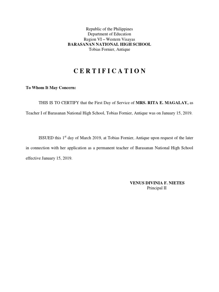 Certification of First Day of Service | PDF