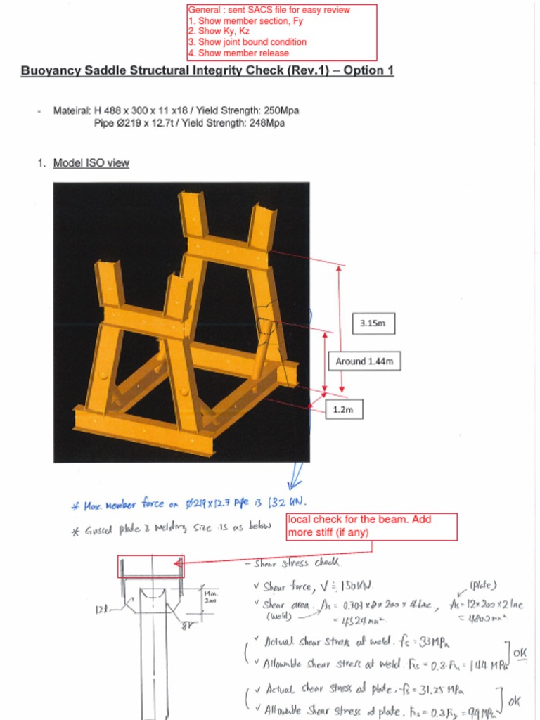 Buoyancy Saddle Structural Integrity Check - For D2 - Rev1 - Option-1 | PDF