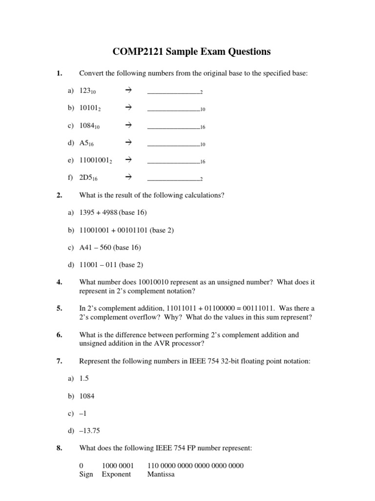 Sample Exam Questions Pdf Computer Hardware Computer Engineering