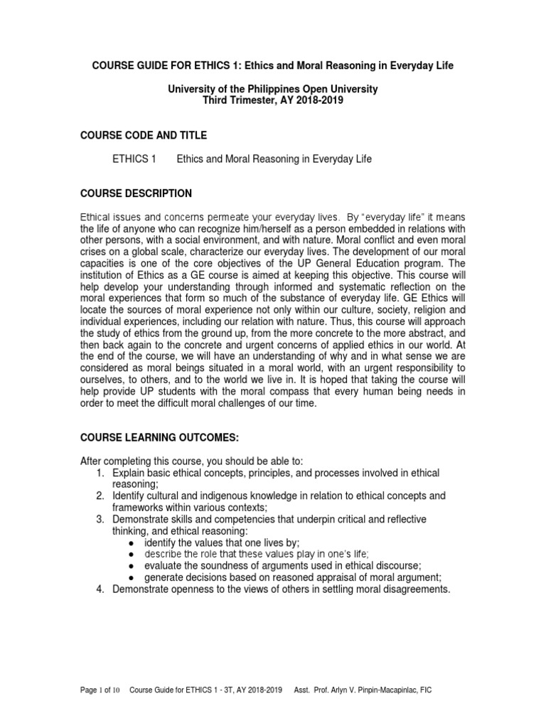 Course Guide for Ethics 1: Overview | PDF | Morality | Test (Assessment)
