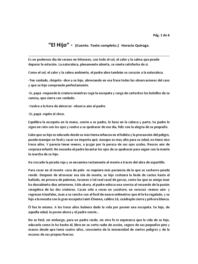 Análisis Del Cuento El Hijo de Horacio Quiroga. 2016 | Cuentos
