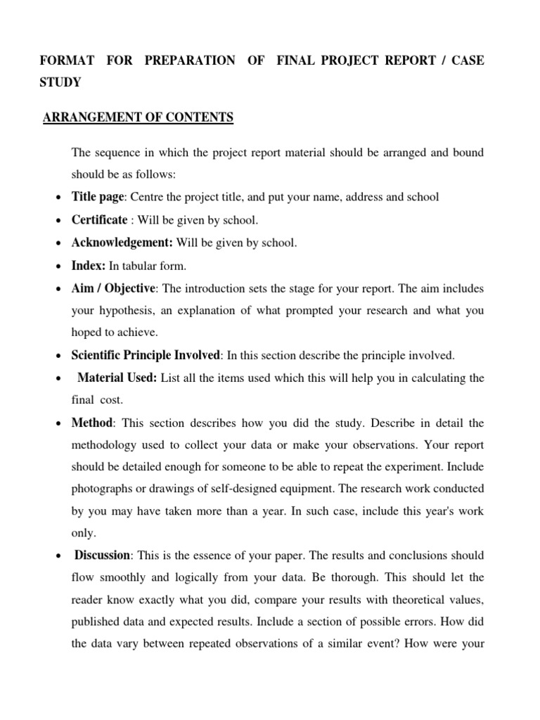 Format For Preparation of Final Project Report / Case Study | PDF ...