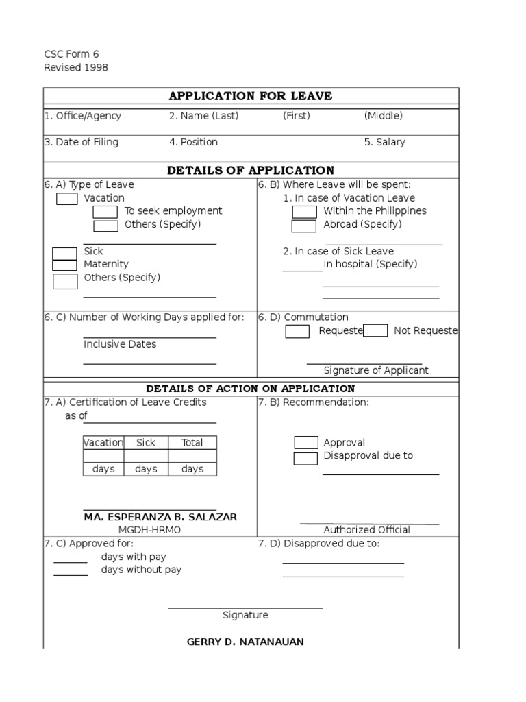 CSC Form 6 (Leave Form-New) | PDF | Government | Business