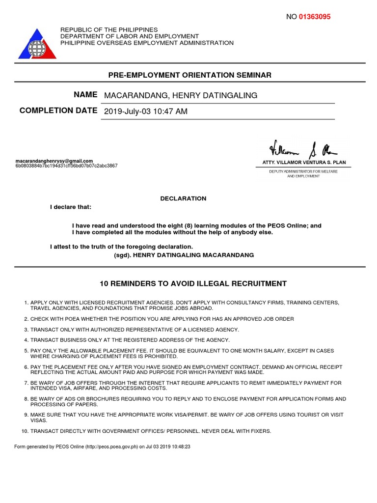 Peos Certificate | PDF