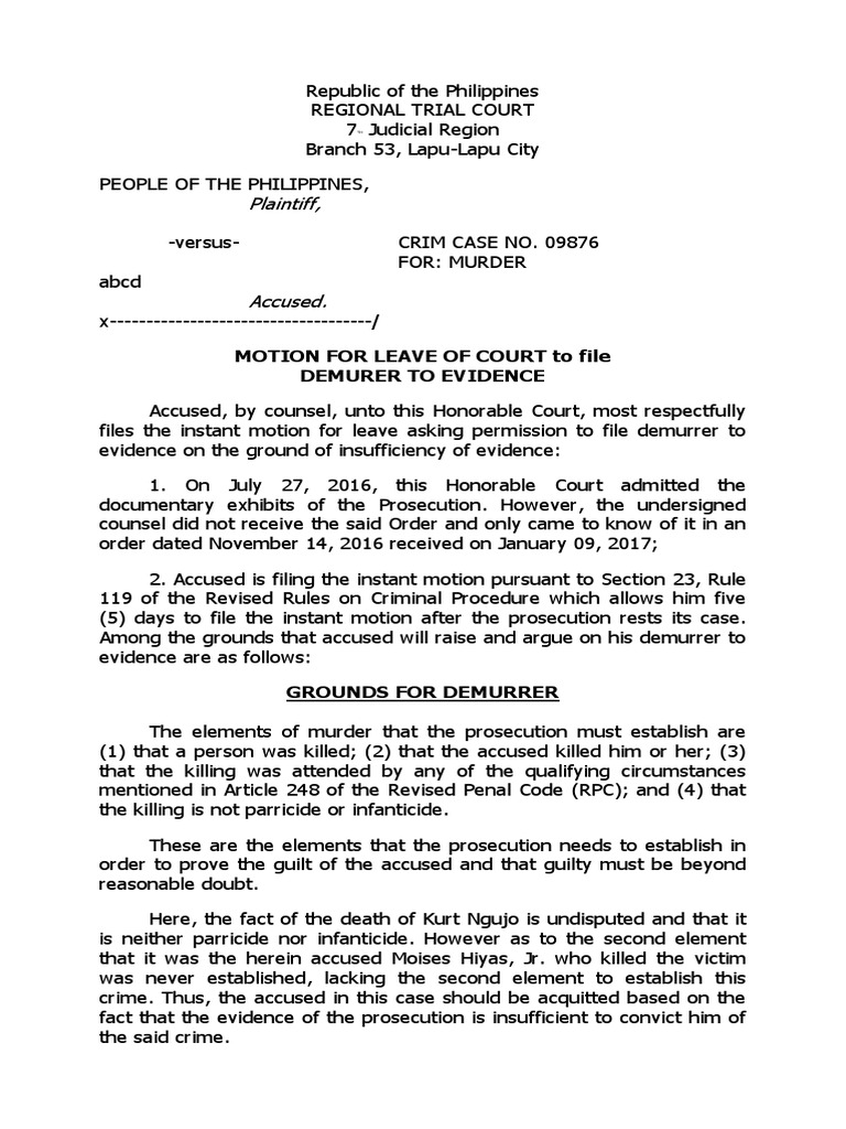 Demurrer To Evidence | PDF | Witness | Testimony