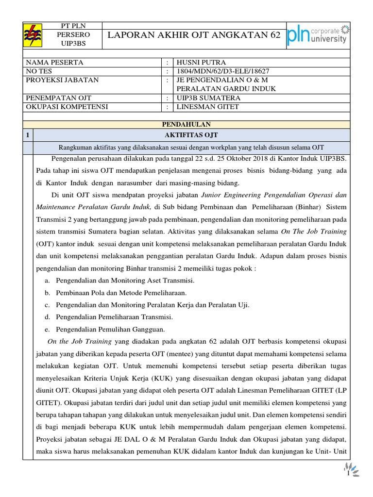 Laporan Tugas Akhir Ojt | PDF