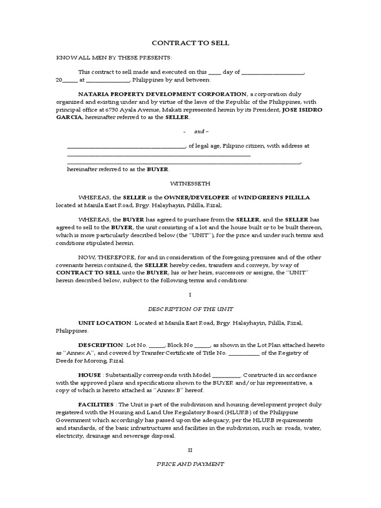 Sample Housing Contract To Sell | PDF | Title (Property) | Interest