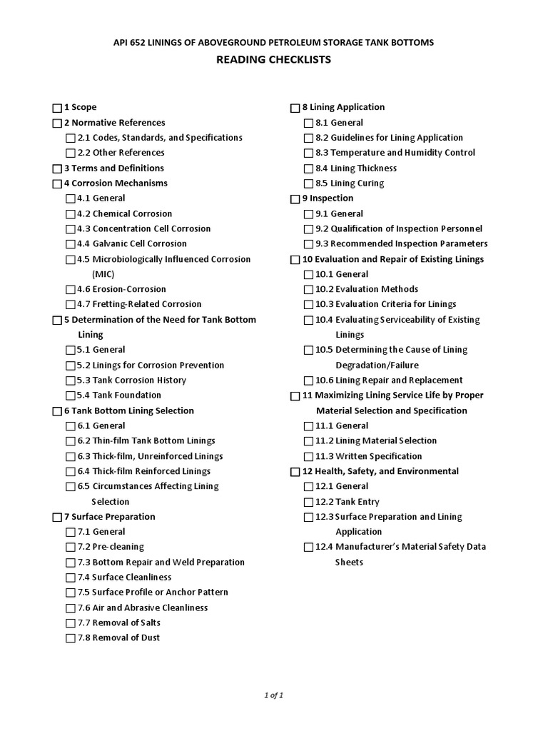 API 652 Reading Checklist | PDF | Corrosion | Business Process